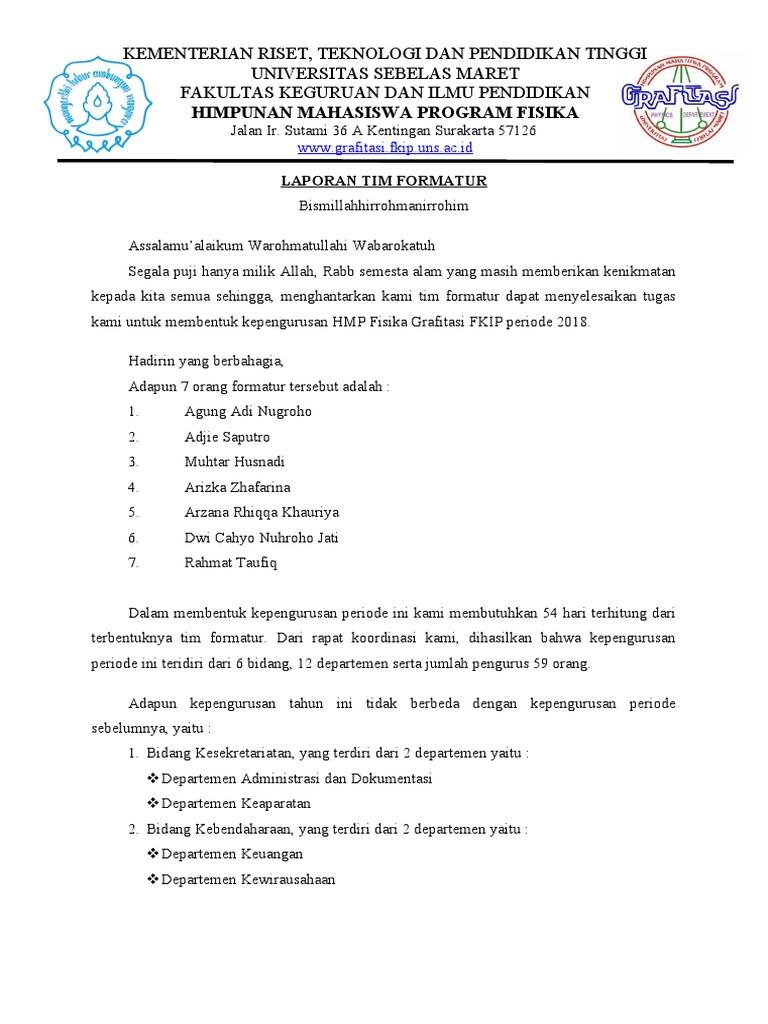 Laporan Tim Formatur 2018 Pdf