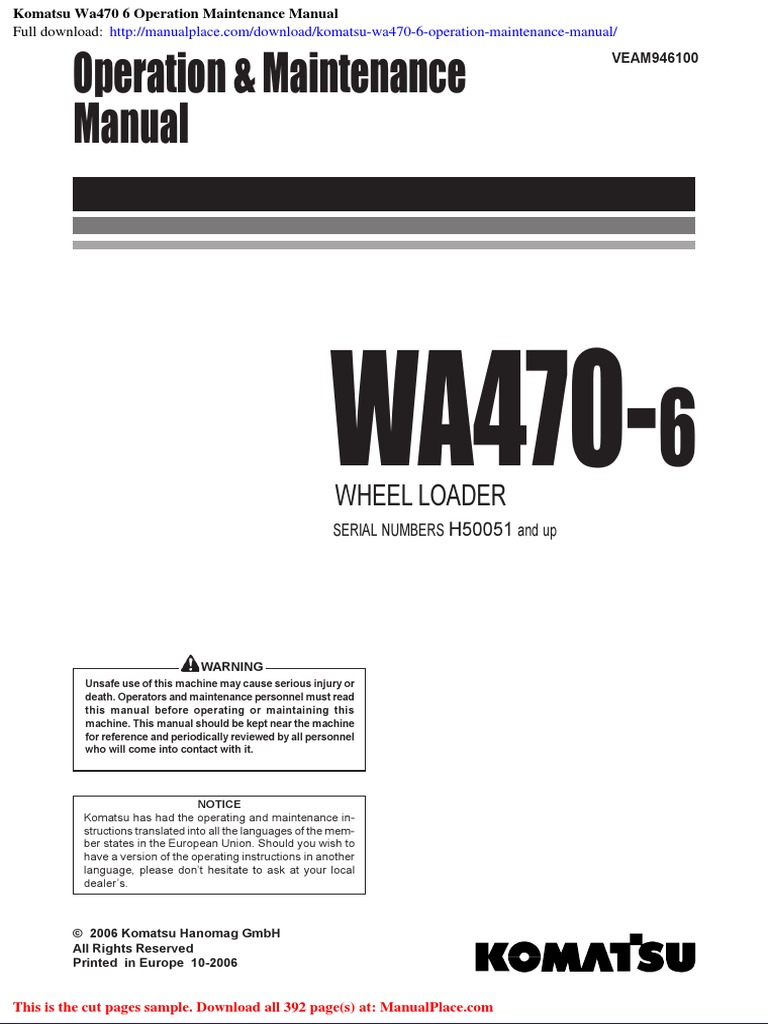 Komatsu WA470-6 Loader Manual | PDF | Safety | Vehicles