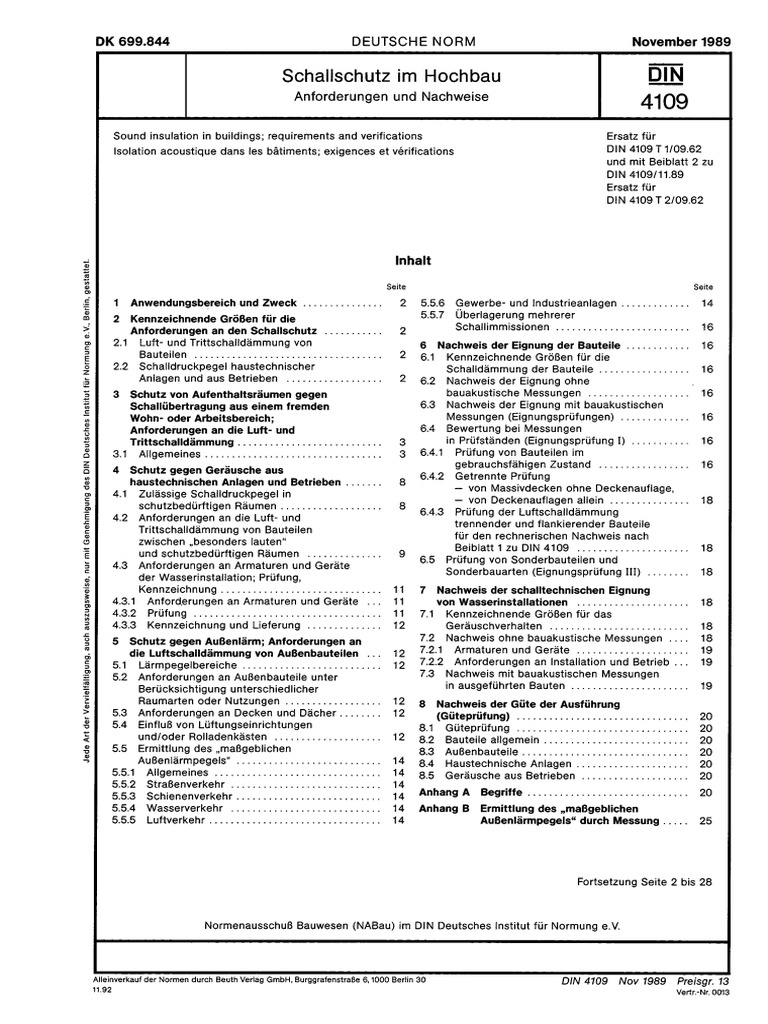 Din 4109 1989-11 | PDF