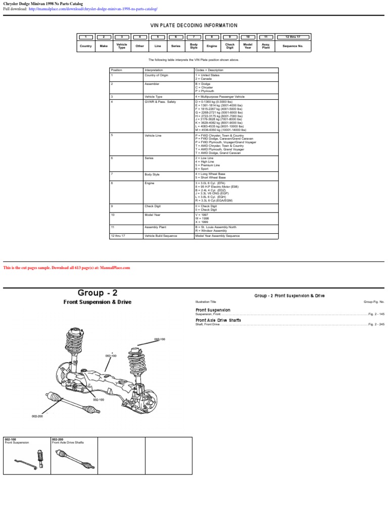 Chrysler Dodge Minivan 1998 Ns Parts Catalog | PDF