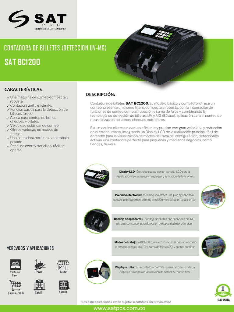 Ficha Tecnica Contadora Billetes Sat BC1200 | PDF