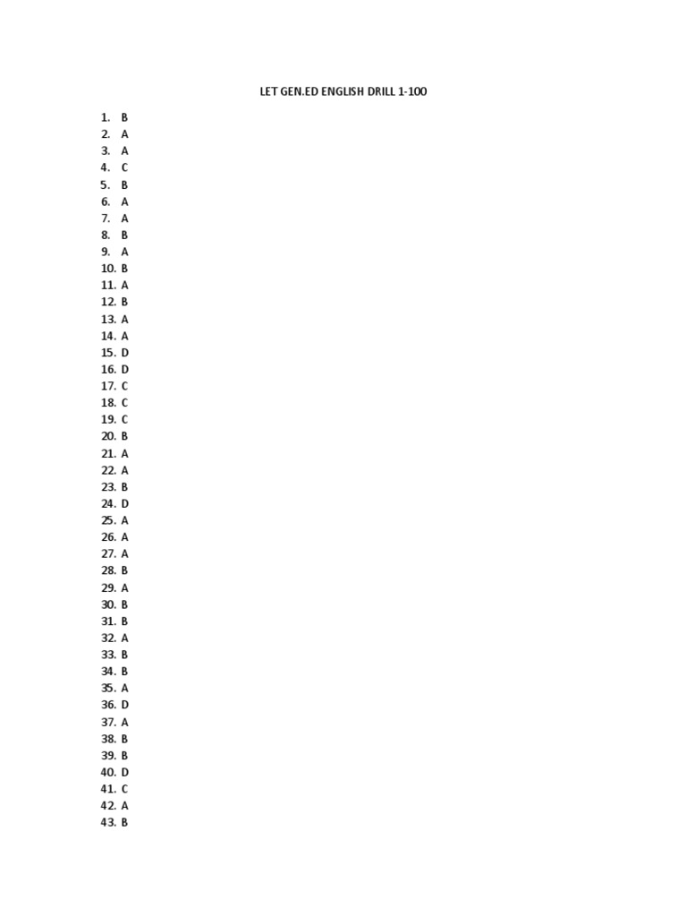 Let Gen Ed English Dril 1-100 | PDF
