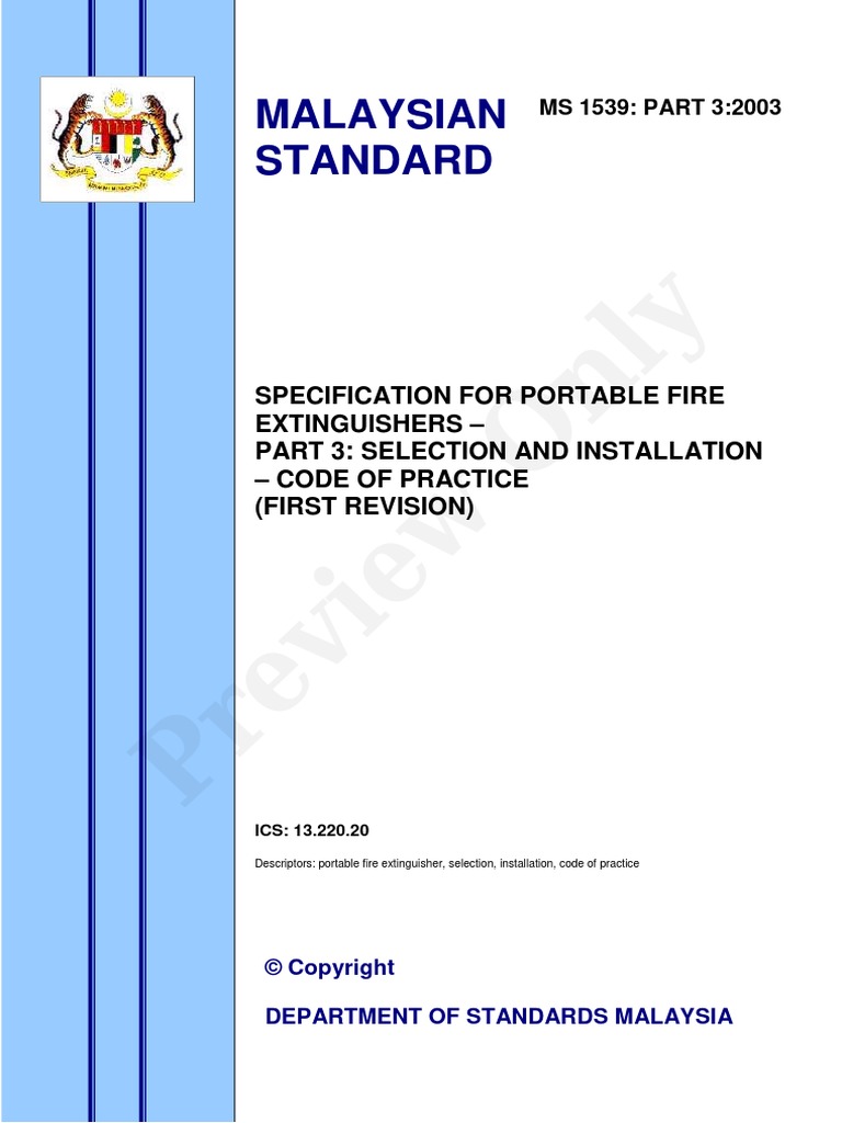 Preview Only: Malaysian Standard | PDF | Standardization | Fires