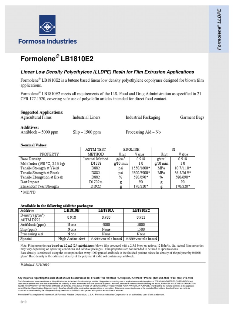 Formosa Formolene LB1810E2 | PDF