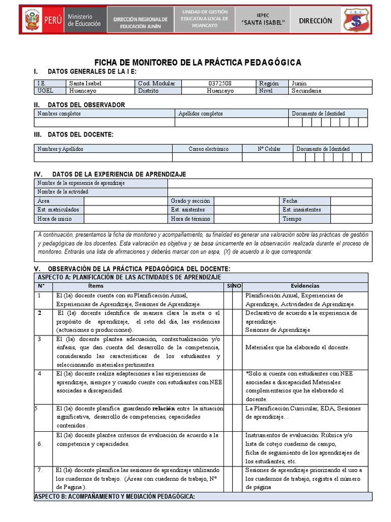 Ficha de Monitoreo y Acompañamiento Pedagógico Ok. | PDF
