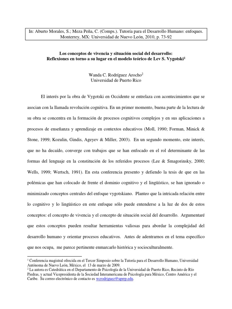 Rodriguez Arocho 2010 Vivencia y Sit Social de Desarrollo | PDF ...