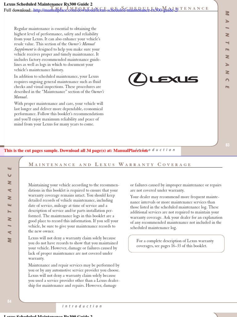 Lexus Scheduled Maintenance Rx300 Guide 2 | PDF | Reliability ...