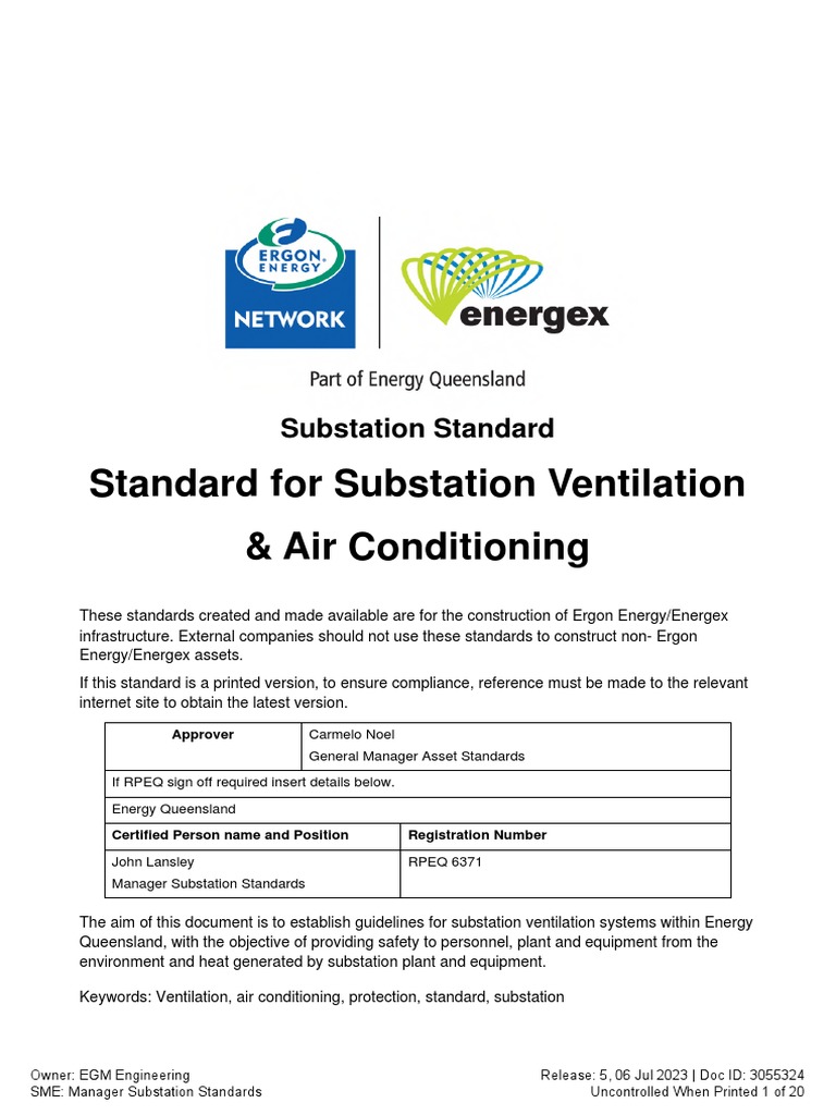 Standard For Substation Ventilation and Air Conditioning 3055324 | PDF ...