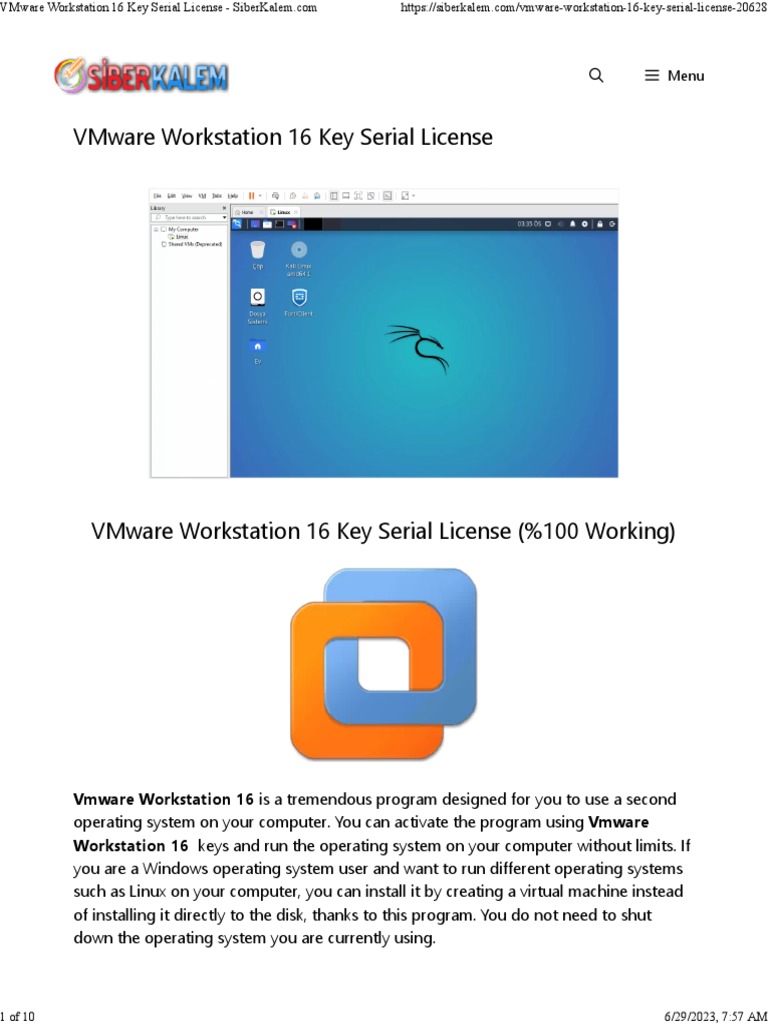 VMware Workstation 16 Key Serial License | PDF