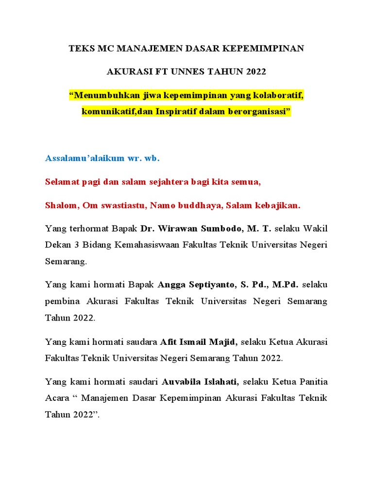 Teks MC MDK Baru | PDF