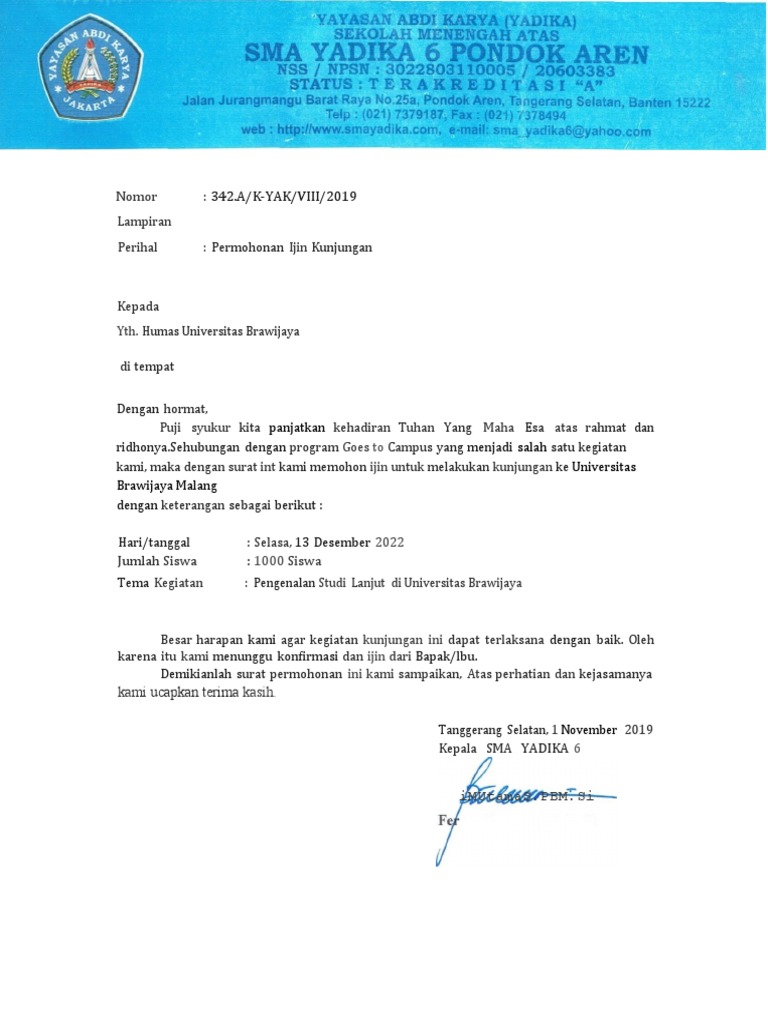 Contoh Surat Kunjungan | PDF