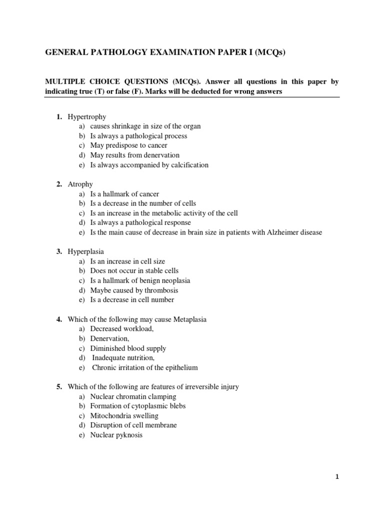 General Pathology MCQ Exam Paper | PDF | Self-Improvement | Wellness