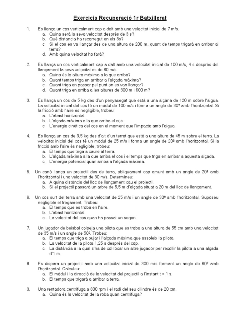 Exercicis Recuperació 1r Batxillerat | PDF