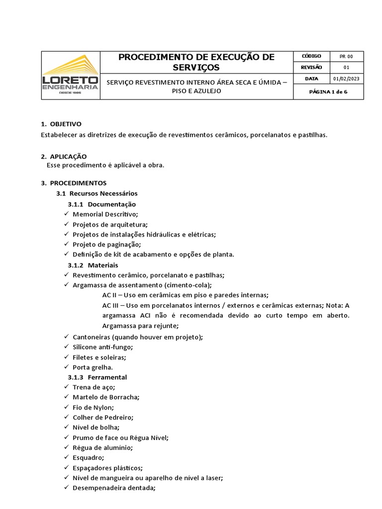PES - Revestimento Interno de Área Seca e Área Úmida - Piso e Azulejo ...