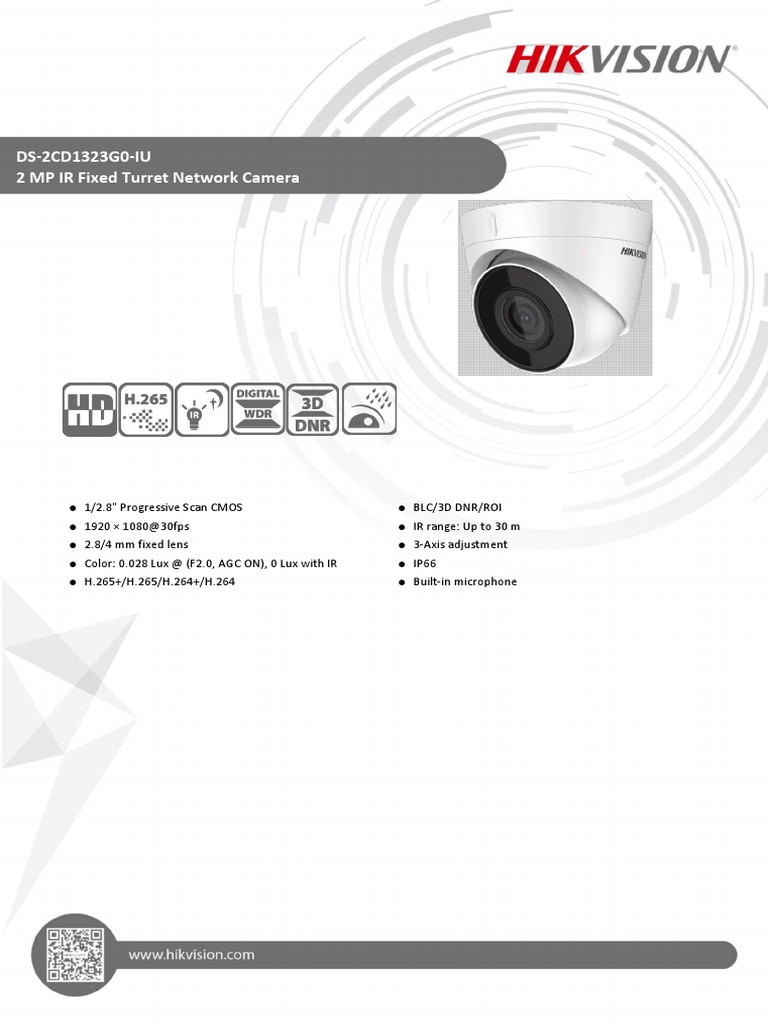 DS-2CD1323G0-IU 2 MP IR Fixed Turret Network Camera | PDF | Camera Lens ...