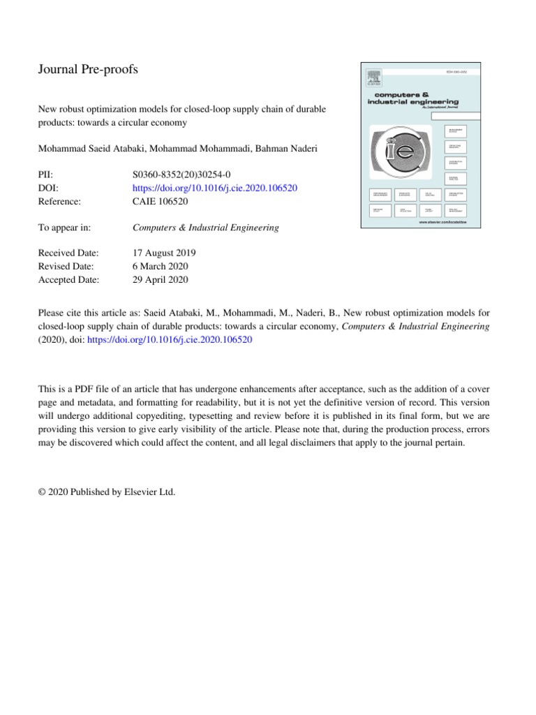 Journal Pre-Proofs: Computers & Industrial Engineering | PDF | Mathematical Optimization | Recycling