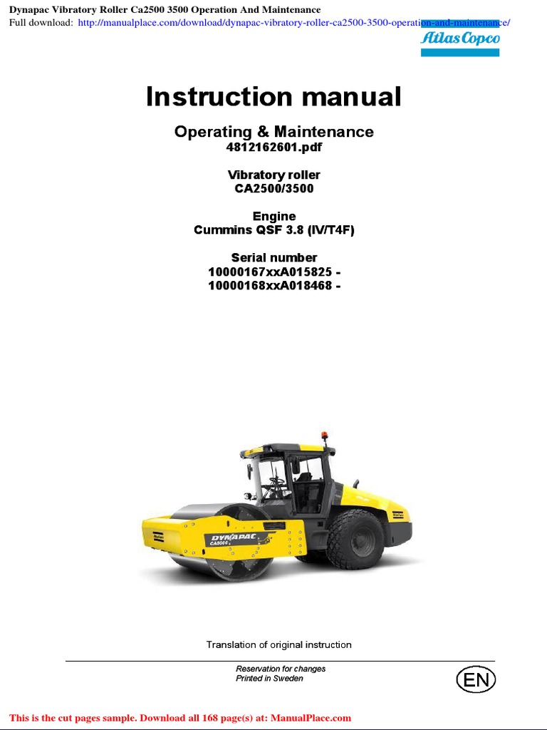 Dynapac Vibratory Roller Ca2500 3500 Operation and Maintenance | PDF ...