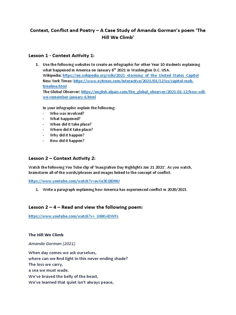 Context Conflict and Poetry - Amanda Gorman | PDF | Poetry