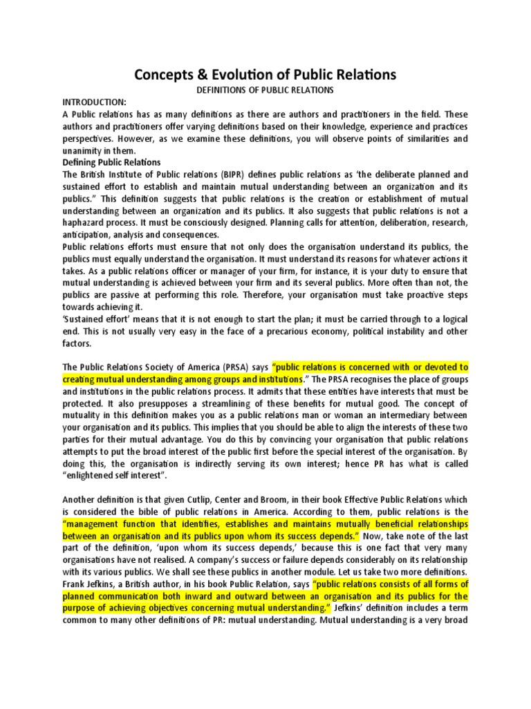 Basic Public Relations - UNIT - I | PDF