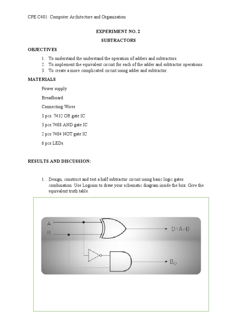 PT2A-Lab ExperimentNo2 Subtractor Report-CELOCIA-PEREZ | PDF | Computer Engineering | Electronic ...