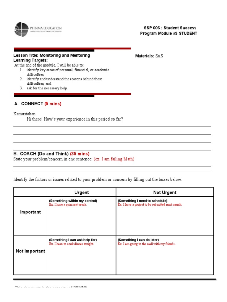 Monitoring & Mentoring Activity Sheet | PDF