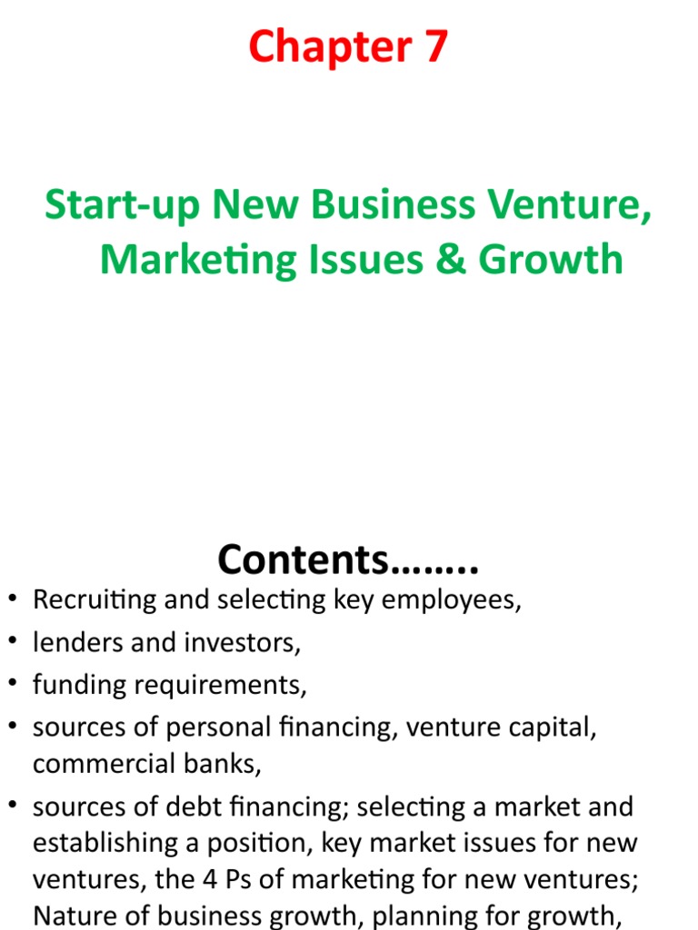 Start-Up New Business Venture, Marketing Issues & Growth | PDF