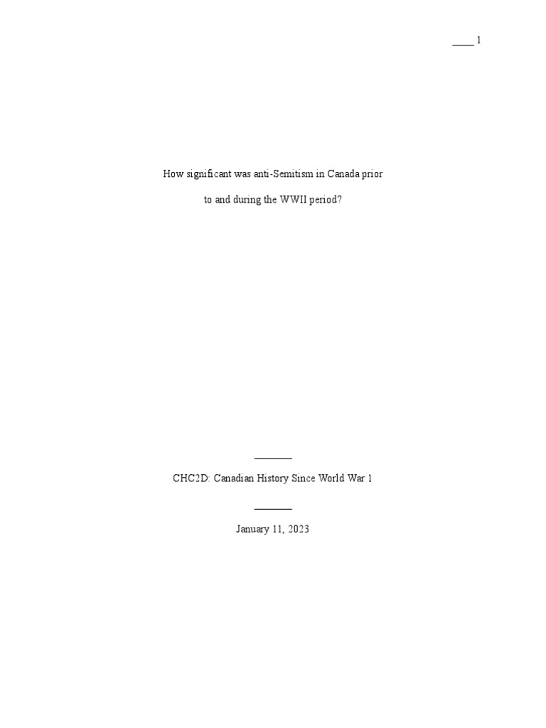 How Significant Was Anti-Semitism in Canada Prior To and During The ...
