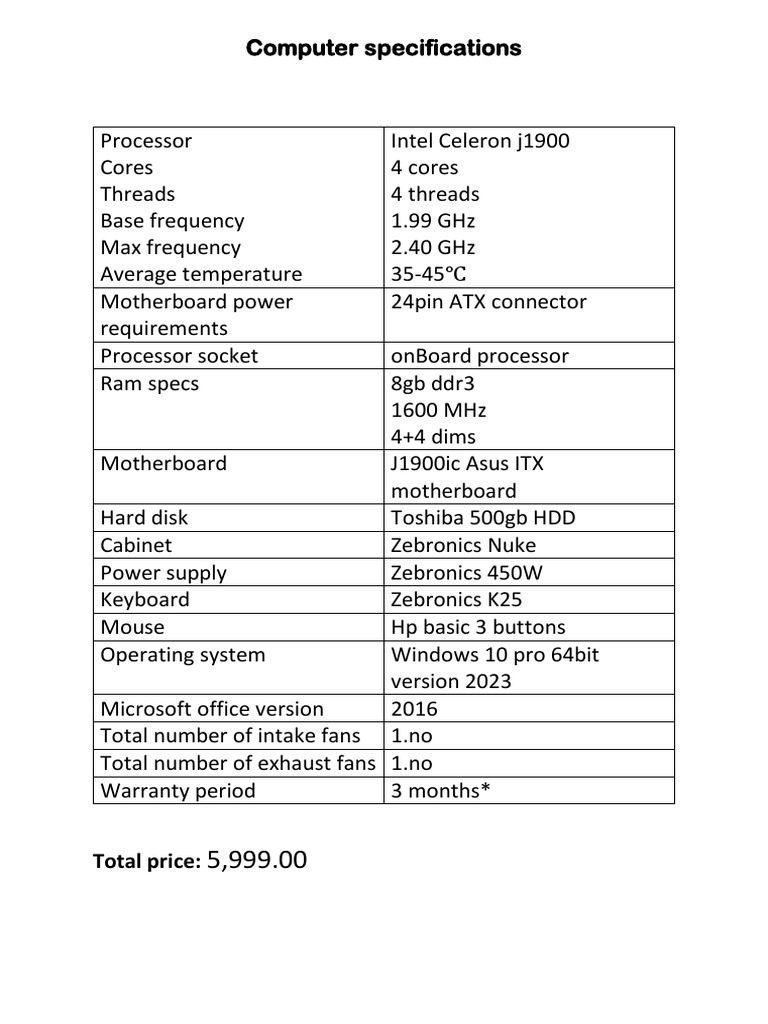Computer Specifications | PDF