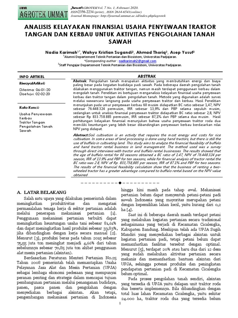 Analisis Kelayakan Finansial Usaha Penyewaan Trakt | PDF Analisis Kelayakan Finansial Usaha Penyewaan Trakt | PDF
