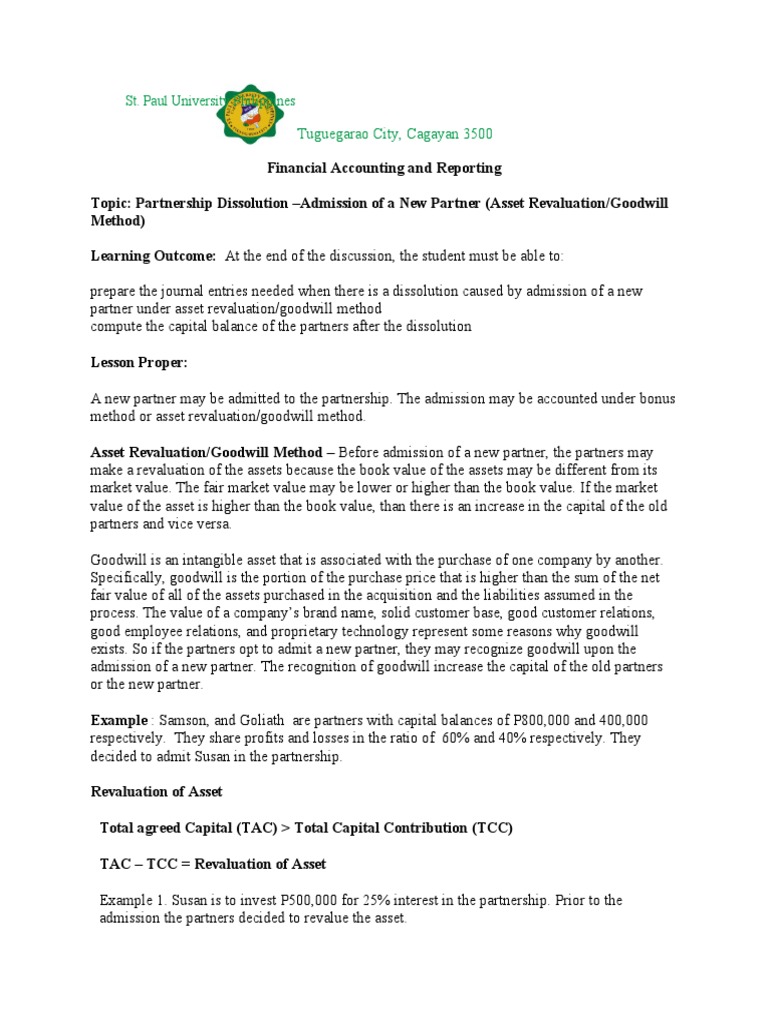 Partnership Dissolution 3 Pdf Goodwill Accounting Book Value