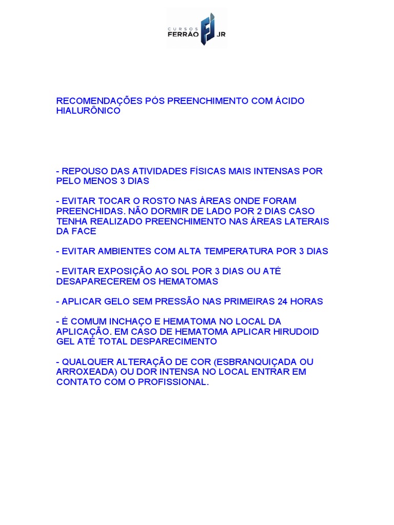 Recomendações Pós Preenchimento Curso | PDF