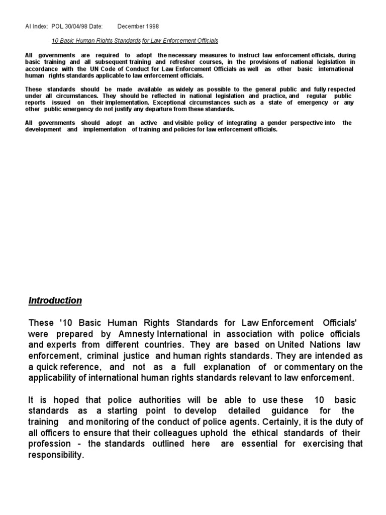 10 Human Rights Standards for Police | PDF