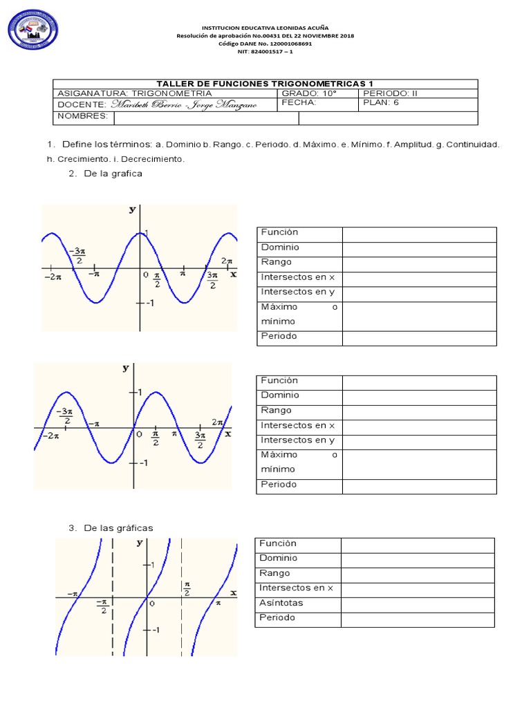 Taller de Funciones Trigonometricas. Trigo Plan 6 | PDF | Análisis matemático