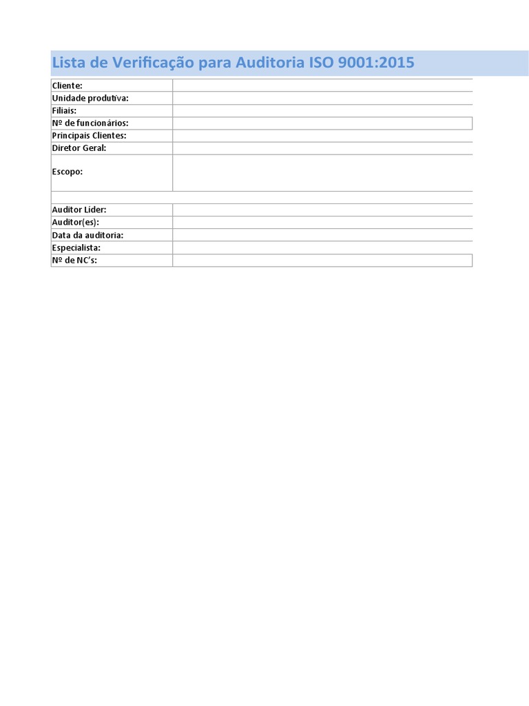 Checklist Auditoria ISO 9001 | PDF | Qualidade (negócios) | ISO 9000