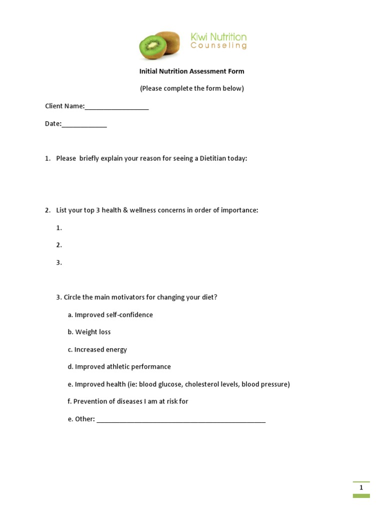 Initial Nutrition Assessment | PDF | Dieting | Obesity