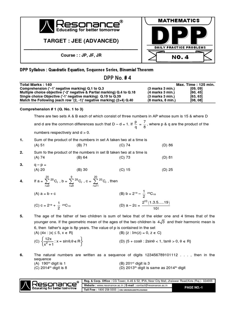 RESO Maths [Advance] Revision Dpp-4 | PDF | Zero Of A Function | Elementary Mathematics