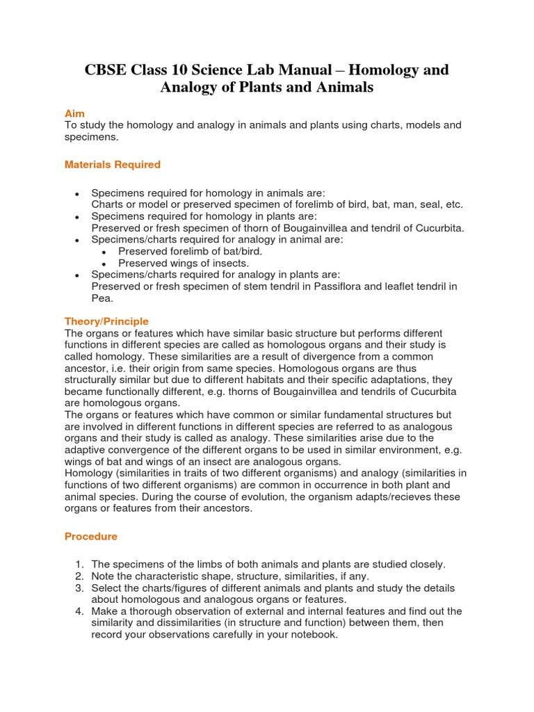 CBSE Class 10 Science Lab Manual - Homology and Analogy of Plants and ...