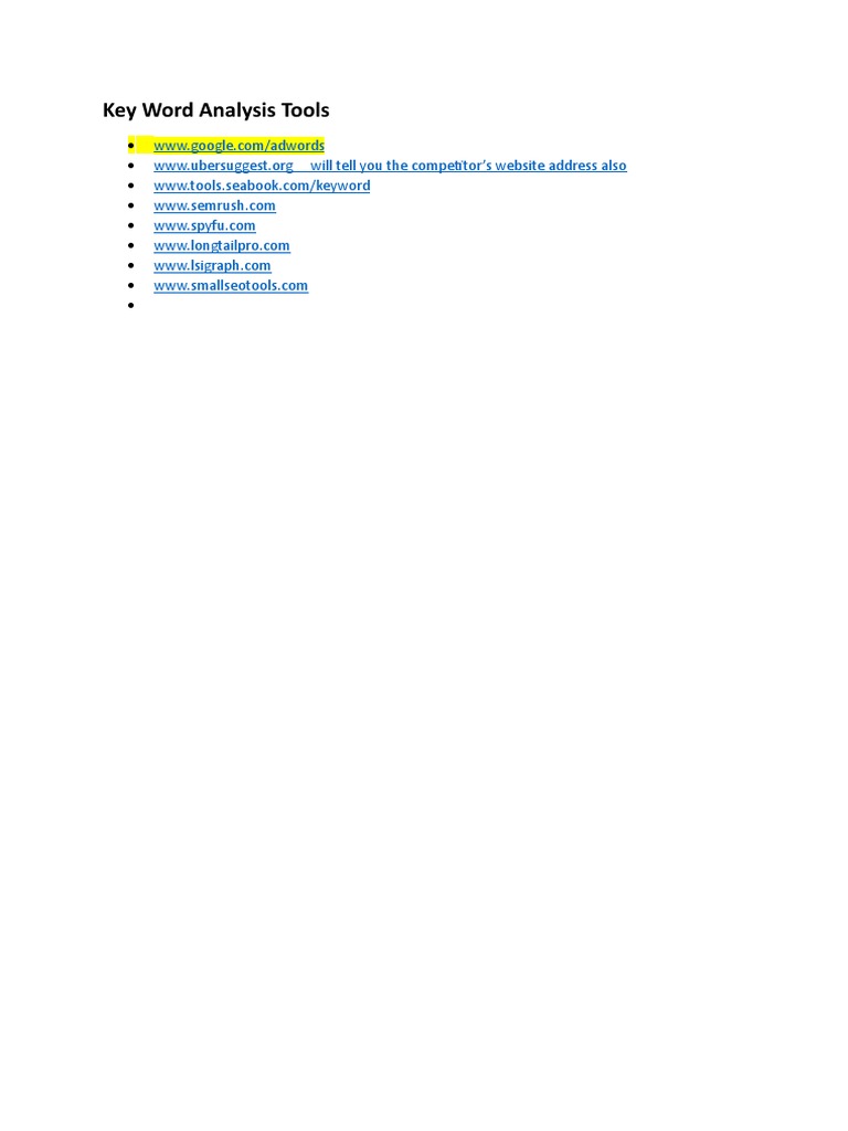 Key Word Analysis Tools | PDF | Career & Growth | Business