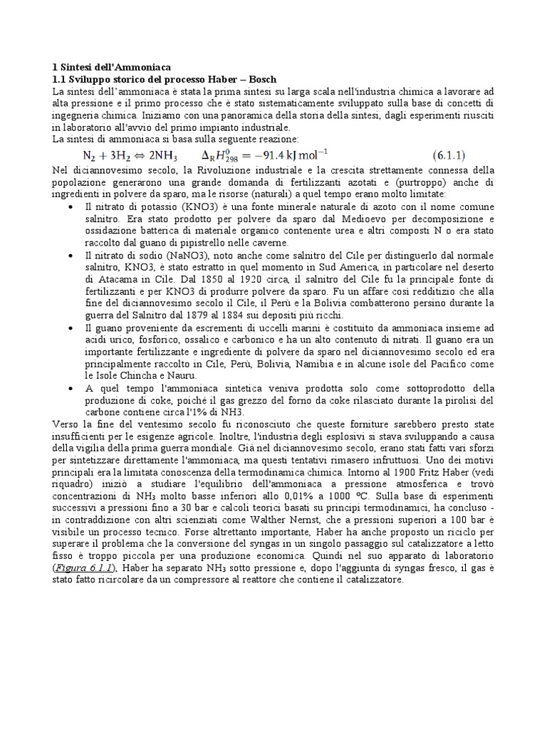 1. Sintesi Dell'Ammoniaca | PDF
