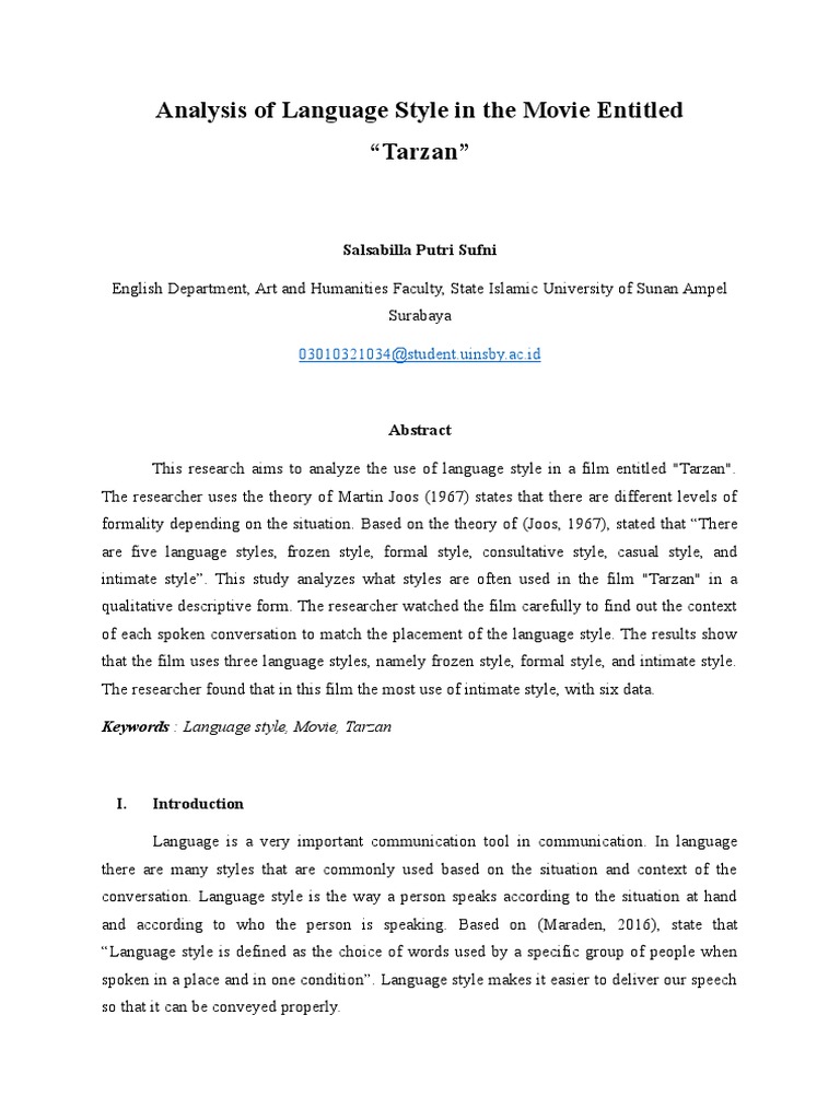 Language Styles in Tarzan Film Analysis | PDF | Tarzan | Conversation