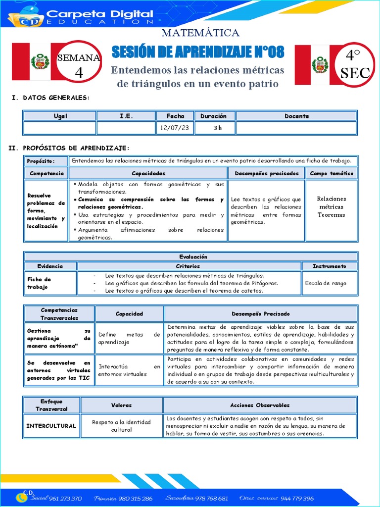 4° Sesión de Aprendizaje Sesión8-Sem.4-Exp.4-Mate | PDF | Aprendizaje | Geometría
