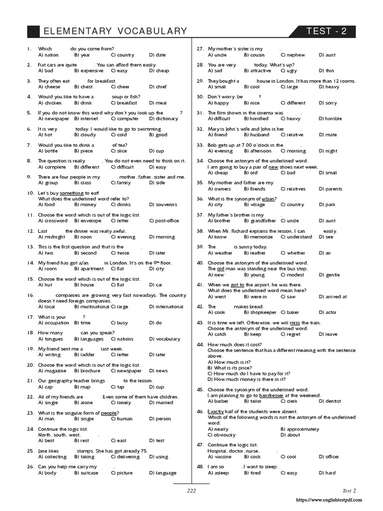 Elemantray Vocabulary 2 | PDF