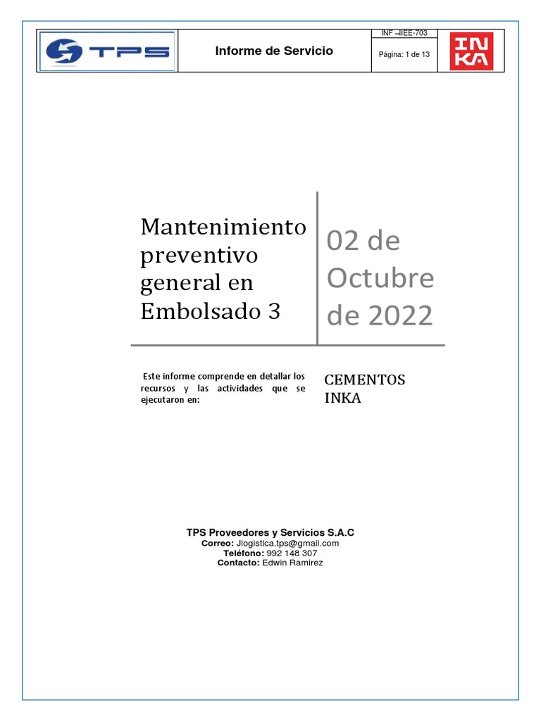 Informe TPS - 703 Mantenimiento Preventivo en Embolsado 3 | PDF | Hogar ...