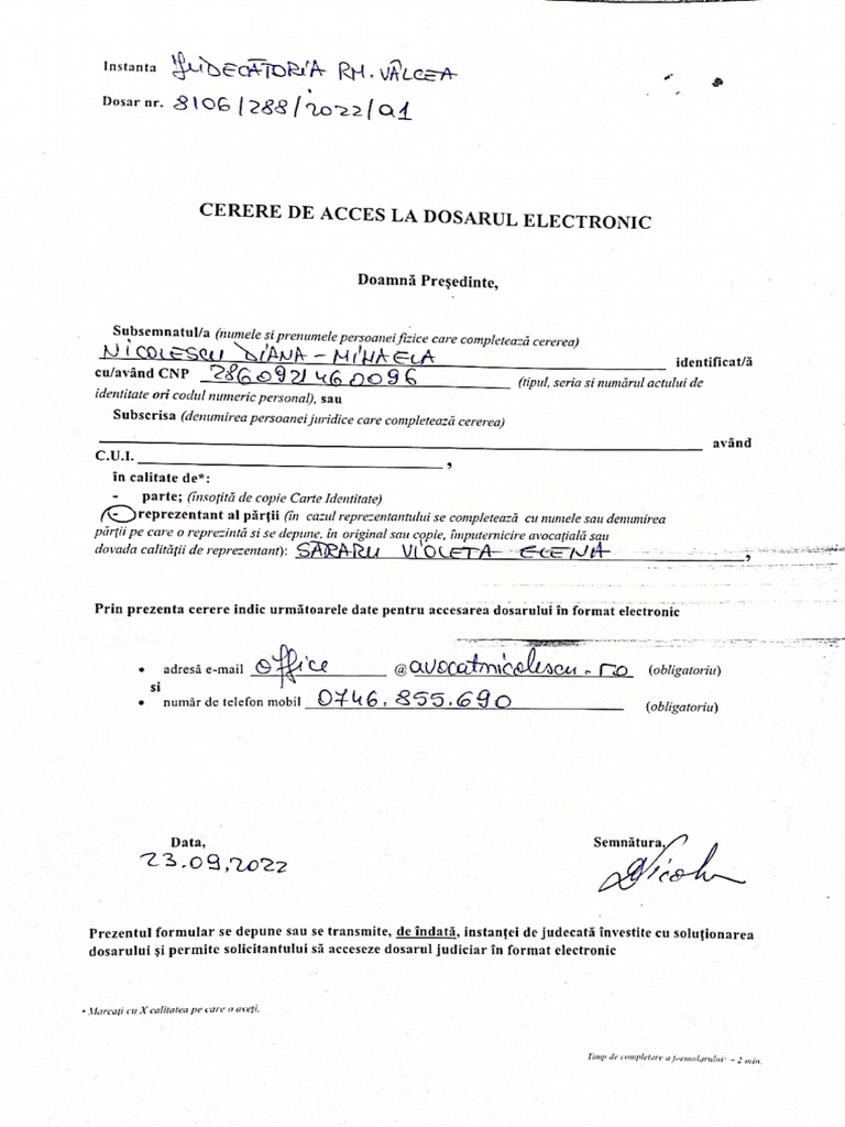 Cerere Acces La Dosarul Electronic | PDF