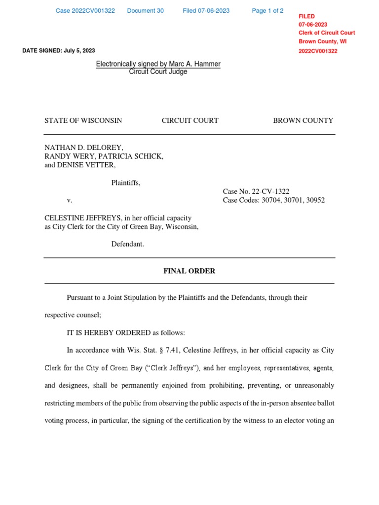 Final Order Green Bay Election Access | PDF | Wisconsin Circuit Courts ...