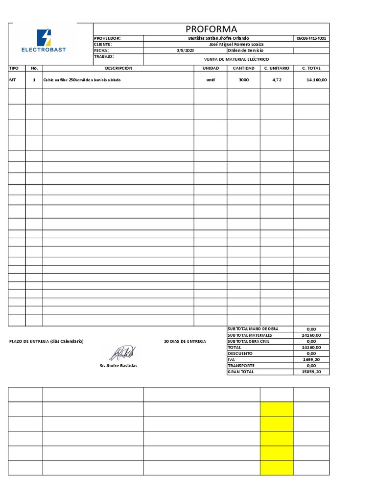 Proforma de Venta de Material Eléctrico | PDF