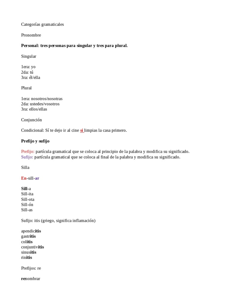 Categorías Gramaticales y Derivación | PDF