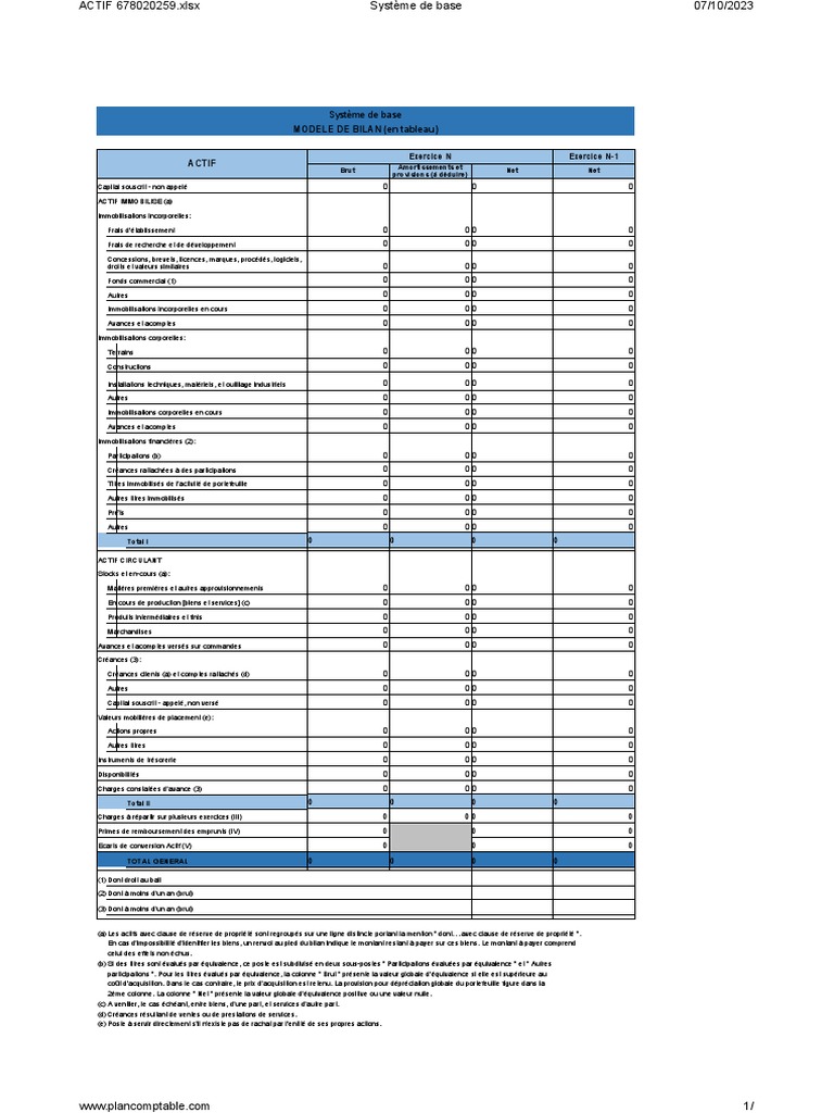 Modèle de Bilan Comptable Vierge | PDF | Capitaux propres | Prêts