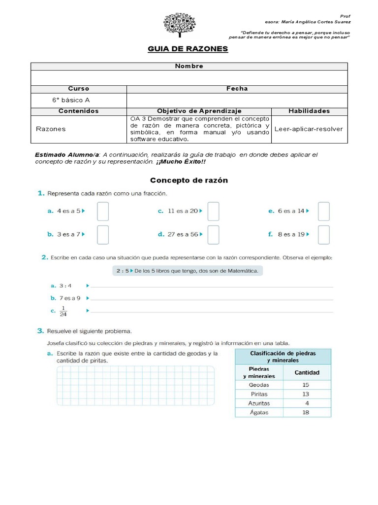 Guía de Razones 6° Básico | PDF | Cognición | Aprendizaje