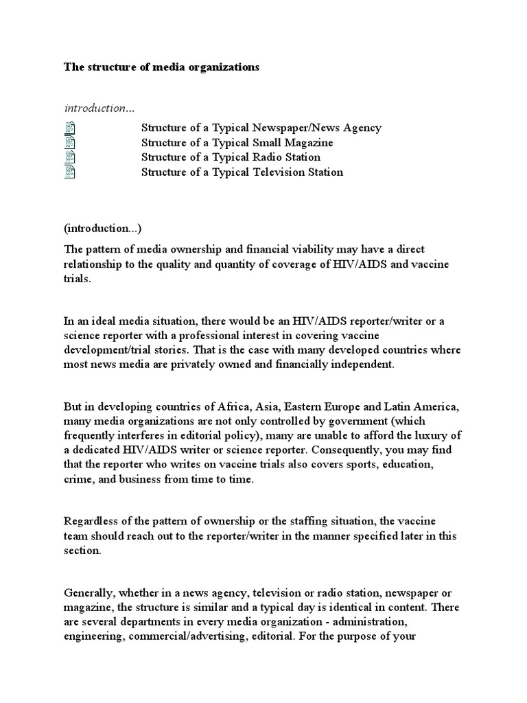 The Structure of Media Organizations | PDF | News | Mass Media